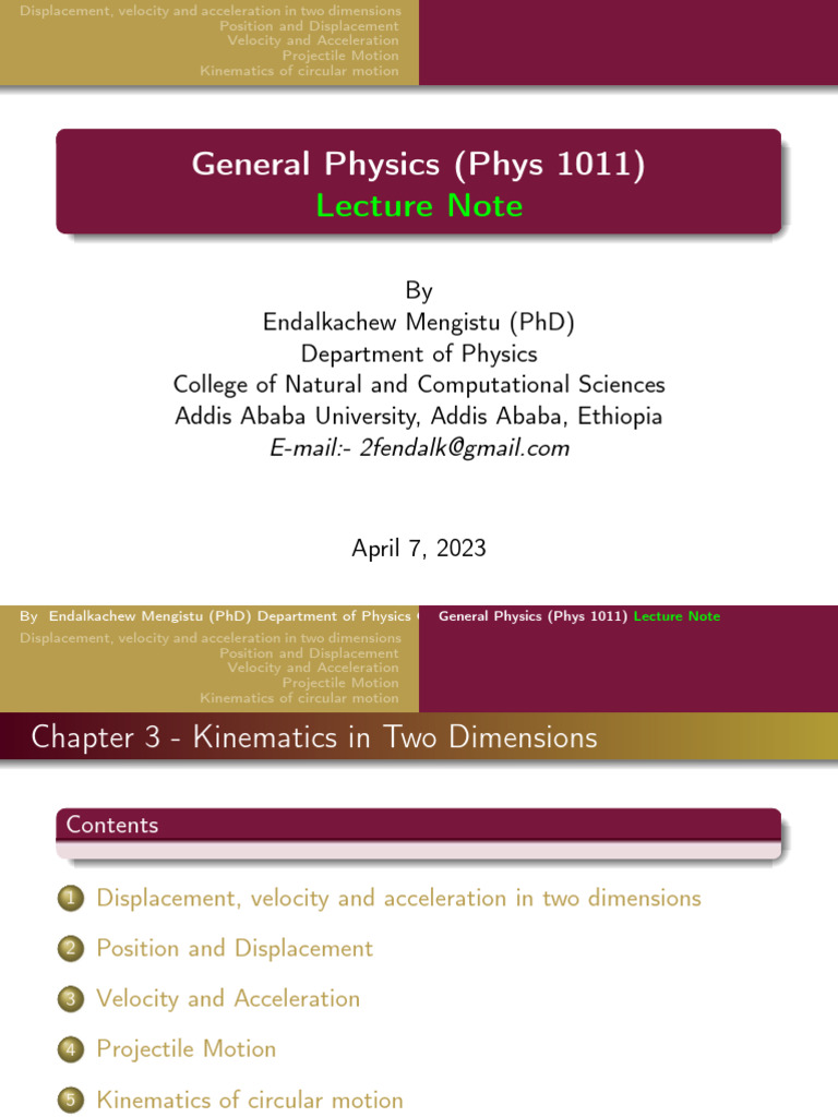GeneralPhysics Ch3 ByDr EndalkachewM | PDF | Acceleration | Kinematics