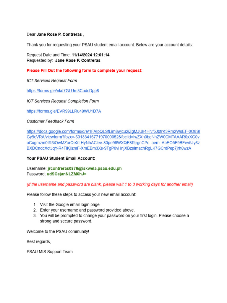 PSAU Student Email Setup | PDF