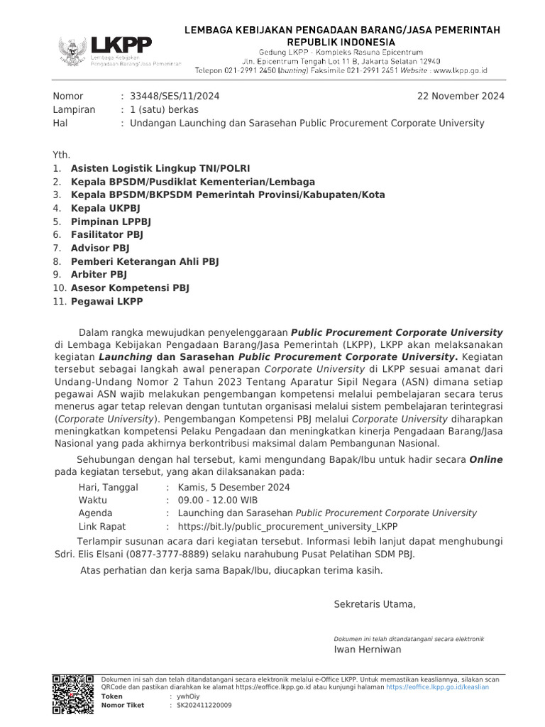 Undangan Launching Corporate University PBJ | PDF