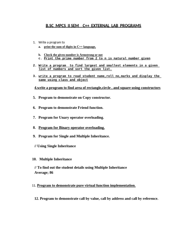 Mpcs II Sem C++lab Questions | PDF