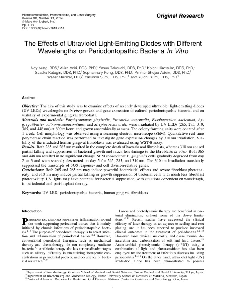The Effects of Ultraviolet Light-Emitting Diodes With Different ...