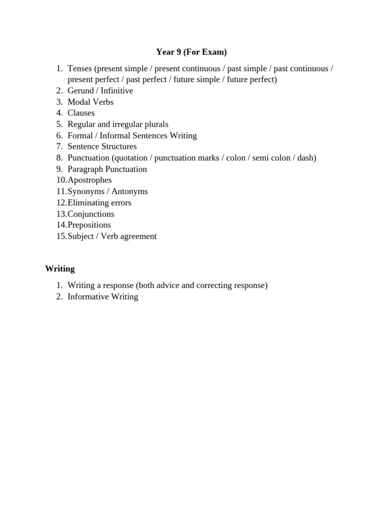Year 9 English Grammar Guide | PDF