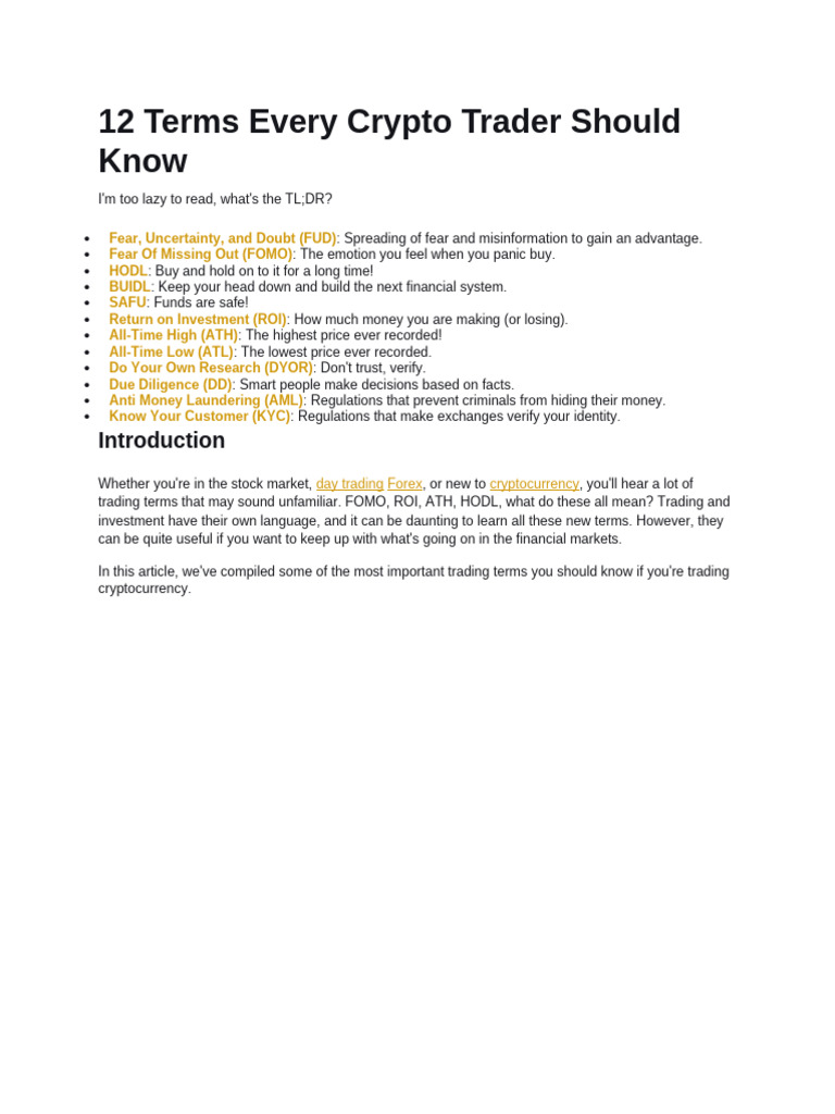 Essential Crypto Trading Terms Explained | PDF | Return On Investment ...