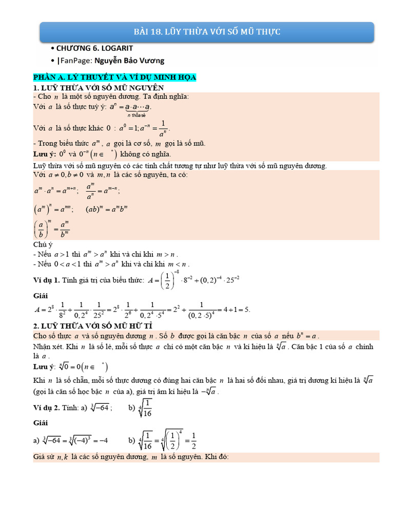 C6 - Bài 18-Luy Thua Voi So Mu Thuc - CH | PDF