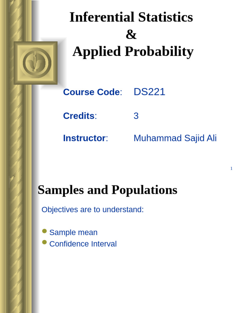 Lecture 30 Sample And Population Mean Pdf Bootstrapping Statistics Standard Deviation