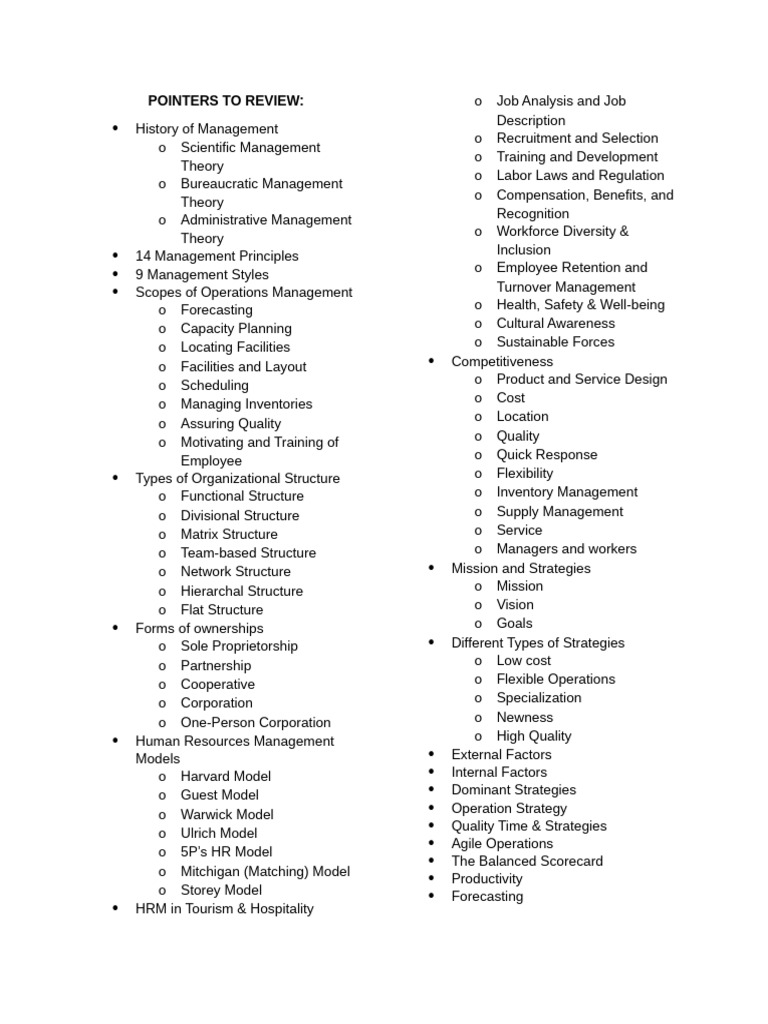 OM Midterm Pointers To Review | PDF | Human Resource Management | Labor Relations