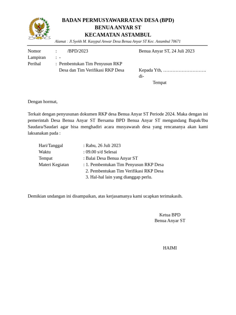UNDANGAN PEMBENTUKAN TIM PENYUSUN | PDF