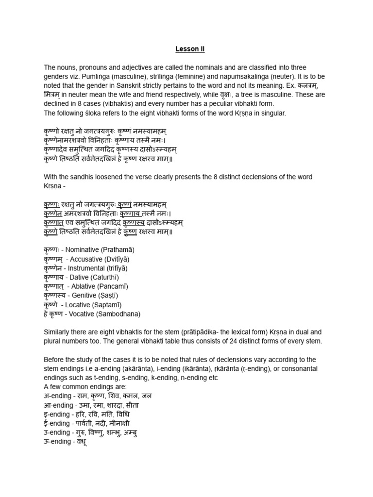 Sanskrit Nouns and Declensions Explained | PDF | Grammatical Gender ...
