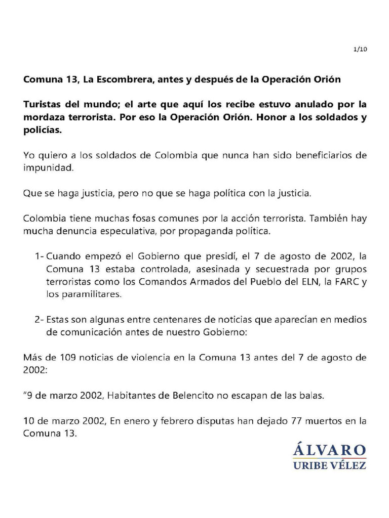 Comuna 13, La Escombrera, antes y después de la Operación Orión | PDF