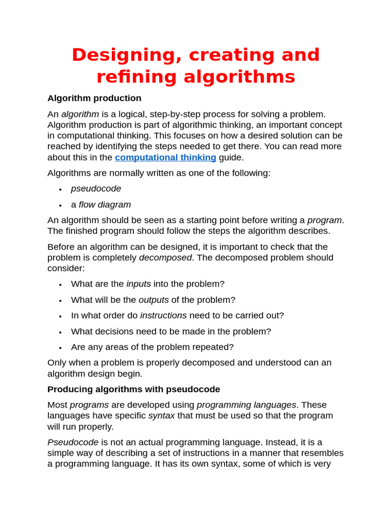 Designing , Creating Alogo | PDF | Algorithms | Computer Program