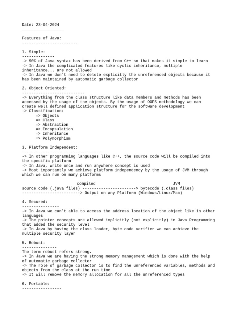 Tejas Sir's Java Features Overview | PDF | Java Virtual Machine | Java (Programming Language)