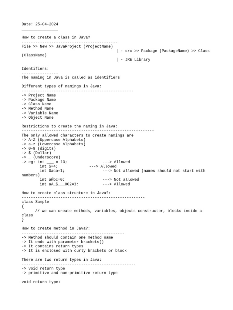 Java Class and Method Creation Guide | PDF