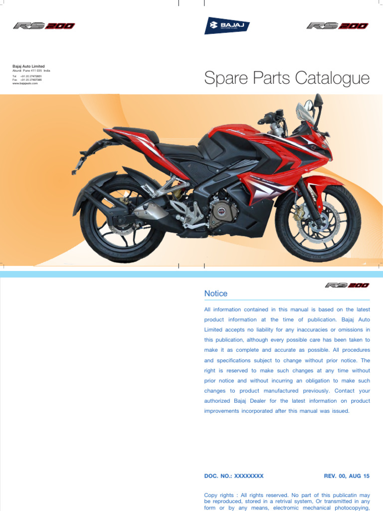 Bajaj Pulsar 200 RS Spare Parts Guide | PDF | Engines | Vehicle Technology