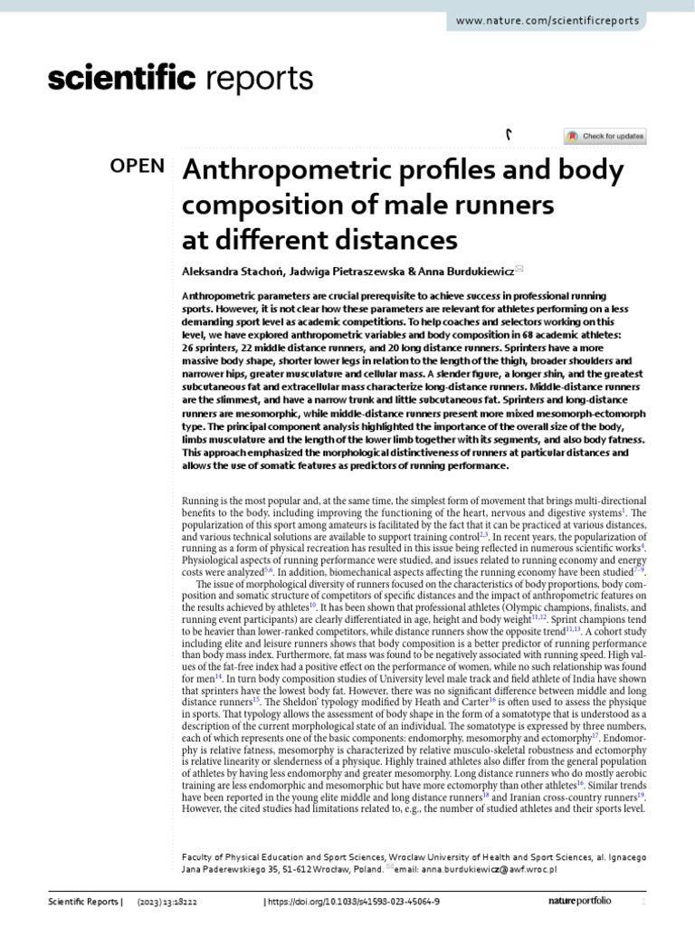 Anthropometric Profiles and Body Composition of Male Runners at Different Distances | PDF | Running