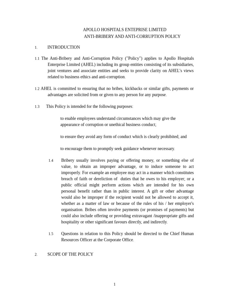 Anti Bribery and Anti Corruption Policy | PDF | Bribery | Business Law