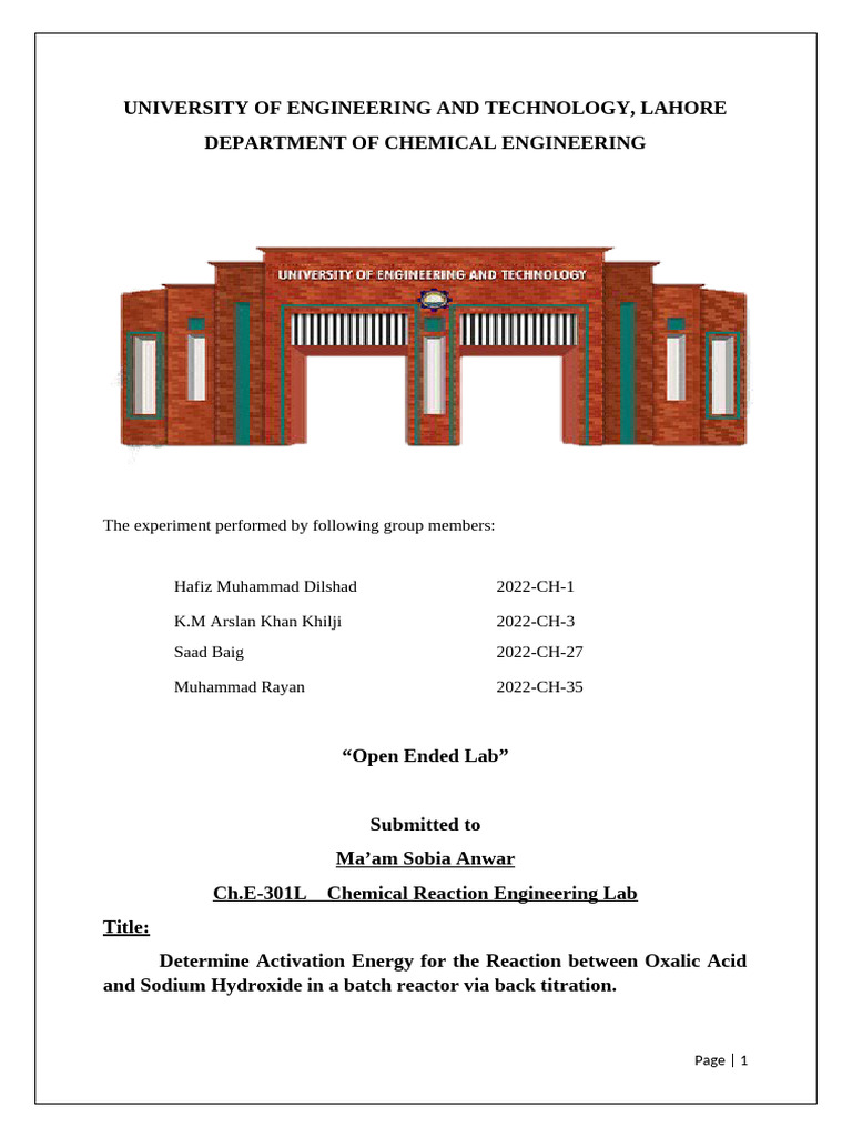 Open Ended CRE Lab | PDF | Reaction Rate | Activation Energy