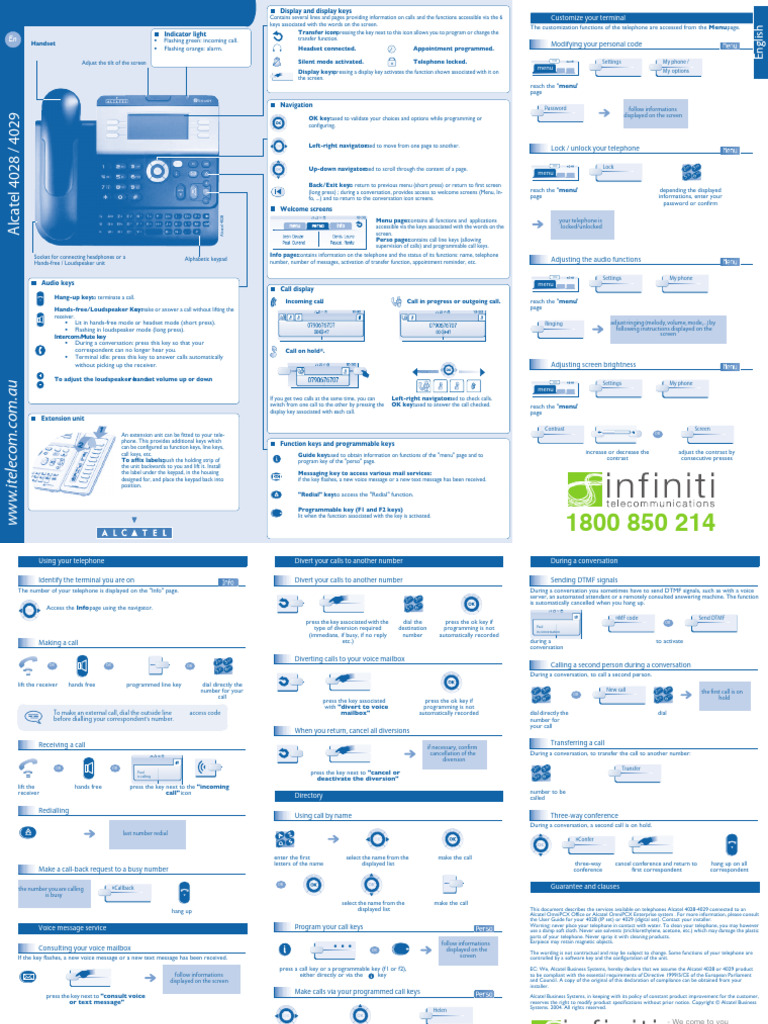 Alcatel 4028/4029 Phone User Guide | PDF | Telephone | Menu (Computing)