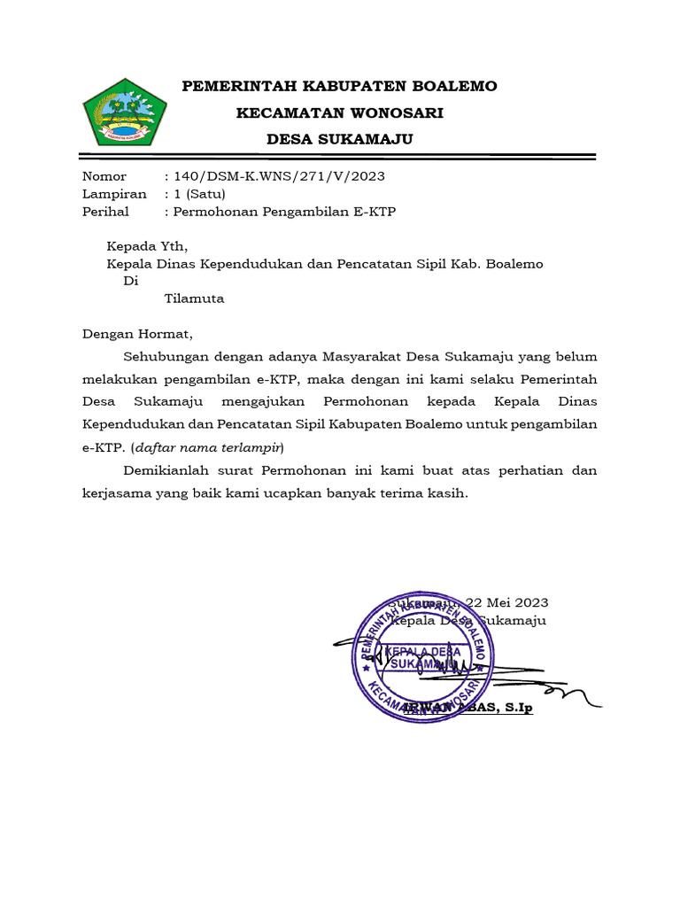 Surat Permohonan E-Ktp | PDF