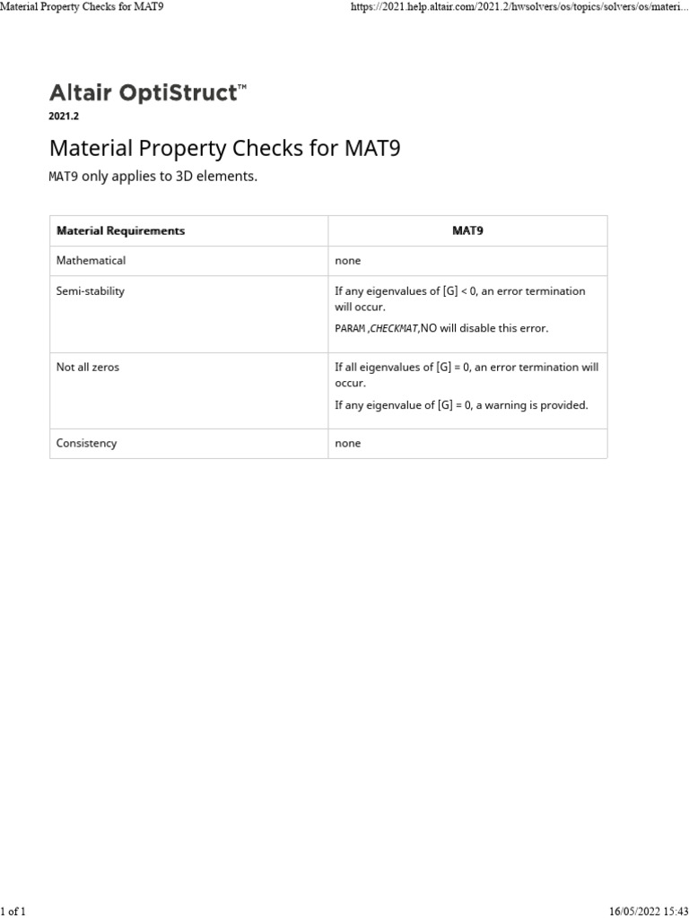 Material Property Checks For MAT9 | PDF