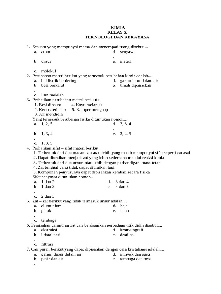 Soal Kimia Teknologi Rekayasa | PDF