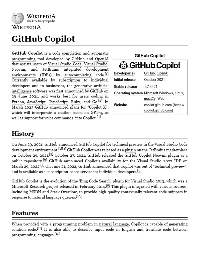 Copilot-GitHub Copilot - Wikipedia | PDF | Application Software | Computer Programming