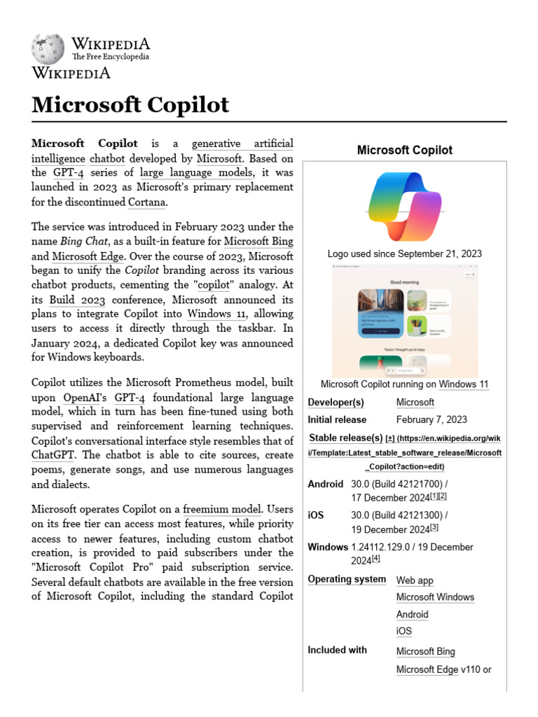 Copilot-Microsoft Copilot - Wikipedia | PDF | Software | Computing