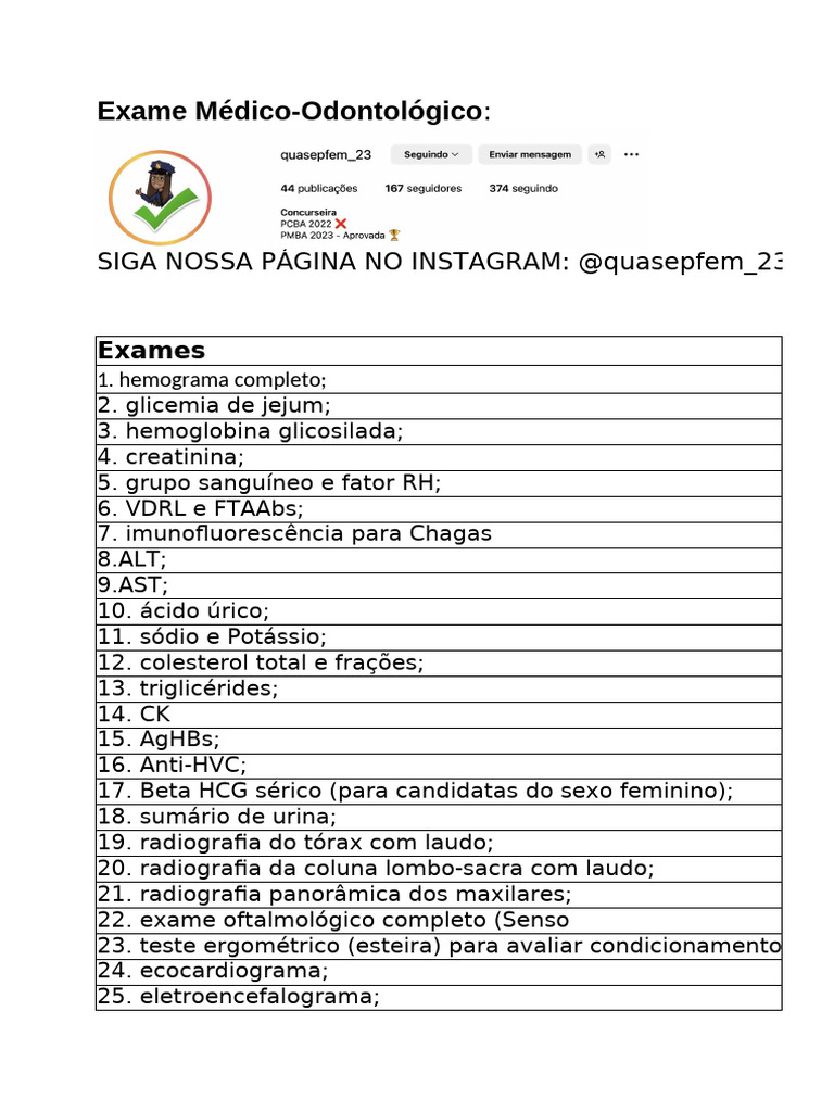 Controle de Exames e Documentos PMBA2023 @quasepfem - 23 | PDF | Polícia