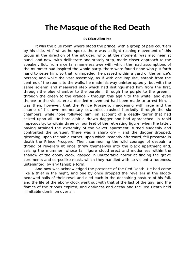 The Masque of The Red Death | PDF | Works Adapted Into Films | Short ...