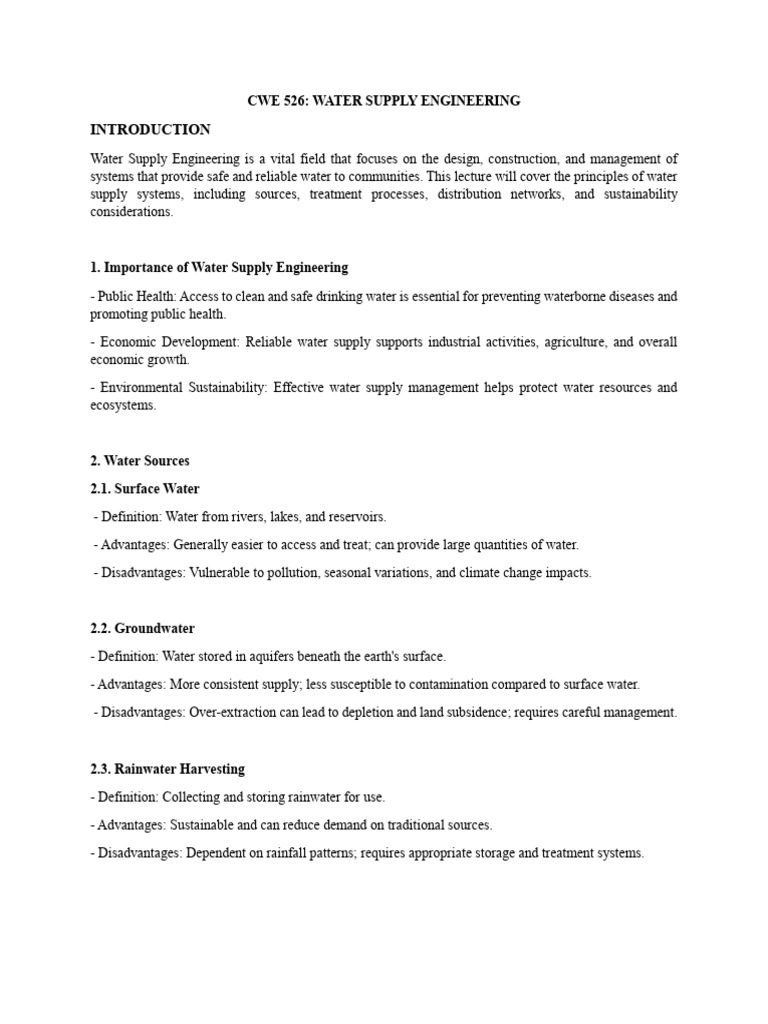 CWE 526 Lecture Notes On Water Supply Engineering | PDF | Water Supply ...