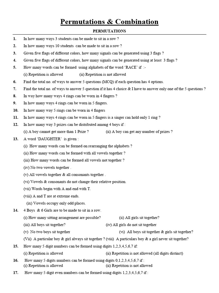 Permutaions and Combinations INCLASS 2024-25 | PDF | Vowel | Consonant