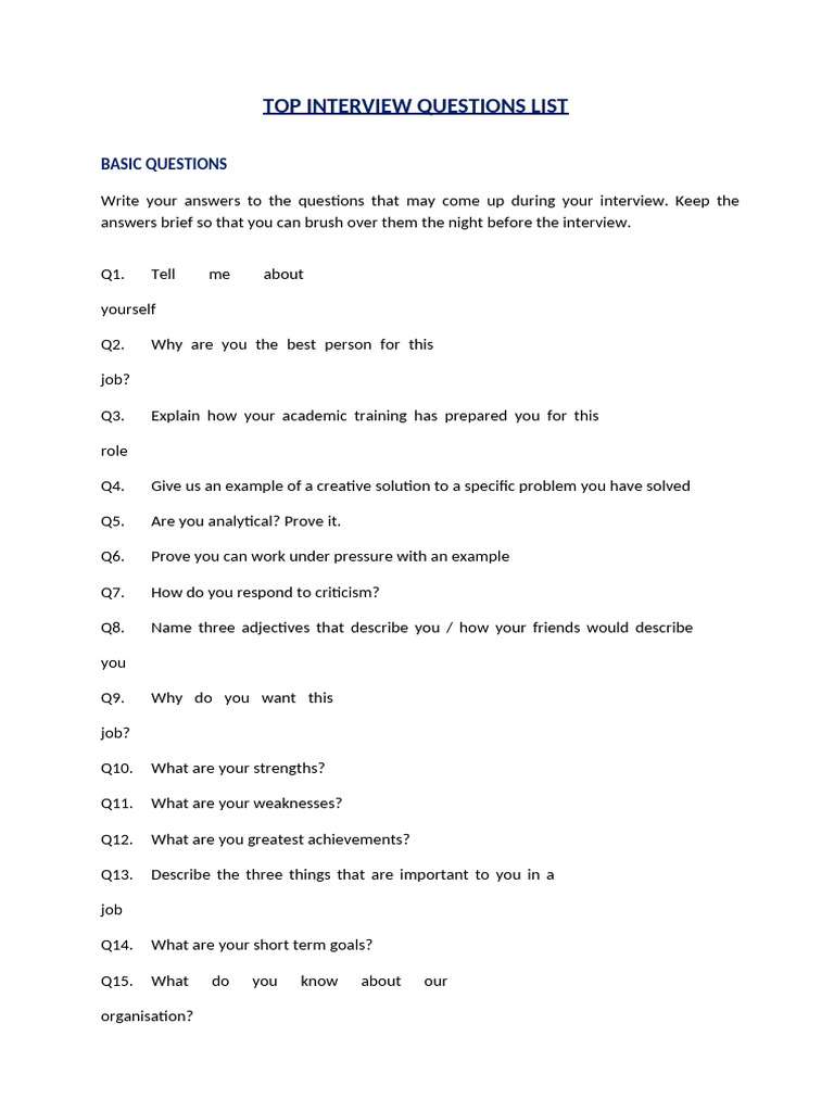 Non Technical Interview Questions For Cadets-Baskar | PDF | Psychology ...