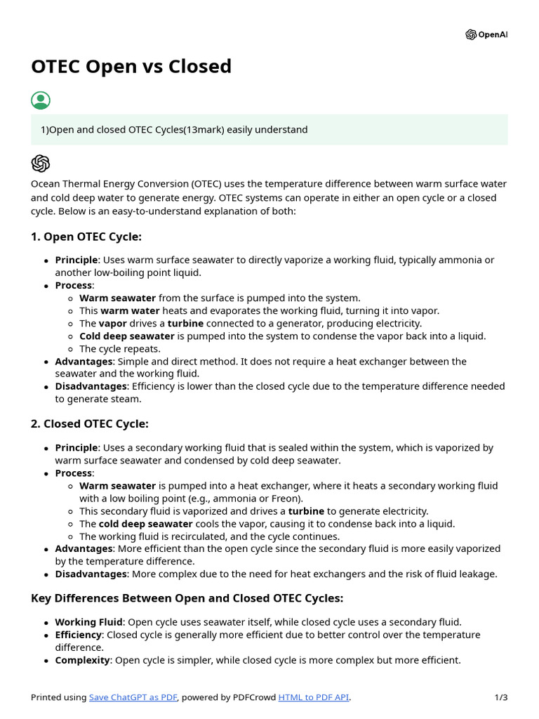 OTEC Open vs Closed | PDF | Steam | Geothermal Energy