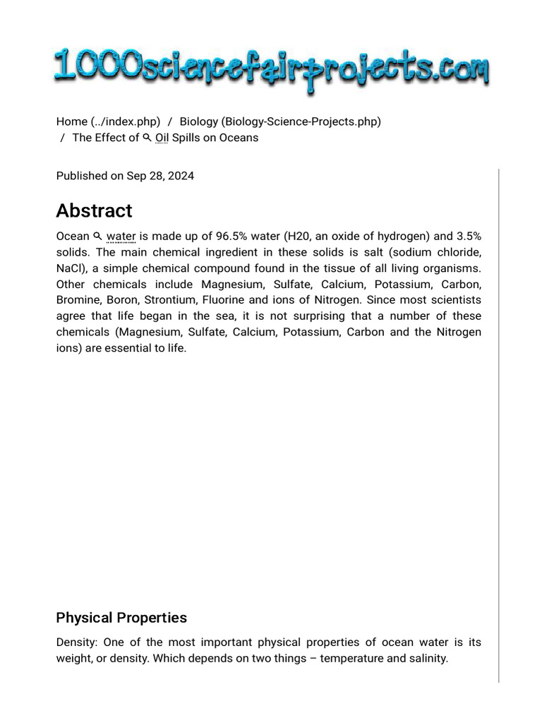 The Effect of Oil Spills on Oceans_ Biology Science Fair Project Ideas ...