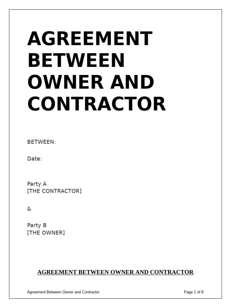 Owner-Contractor Agreement Template | PDF | Arbitration | Justice