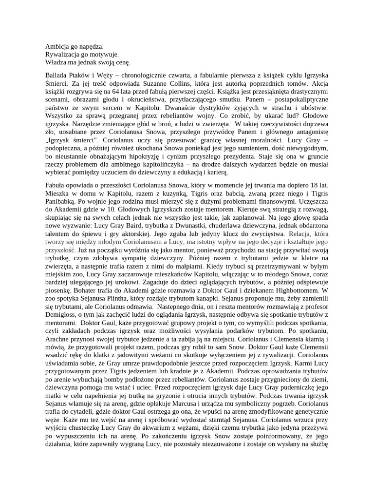 Ballada Ptakow I Wezy | PDF