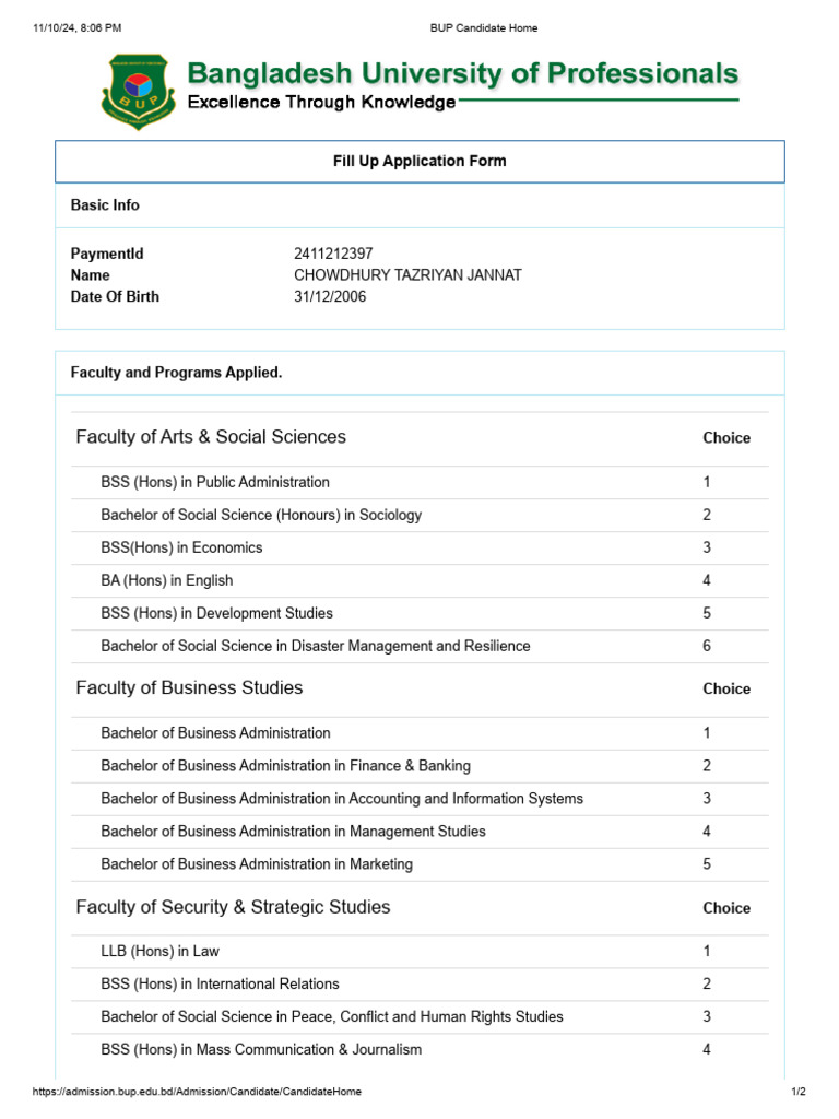 BUP Candidate Home | PDF | Social Sciences | Business