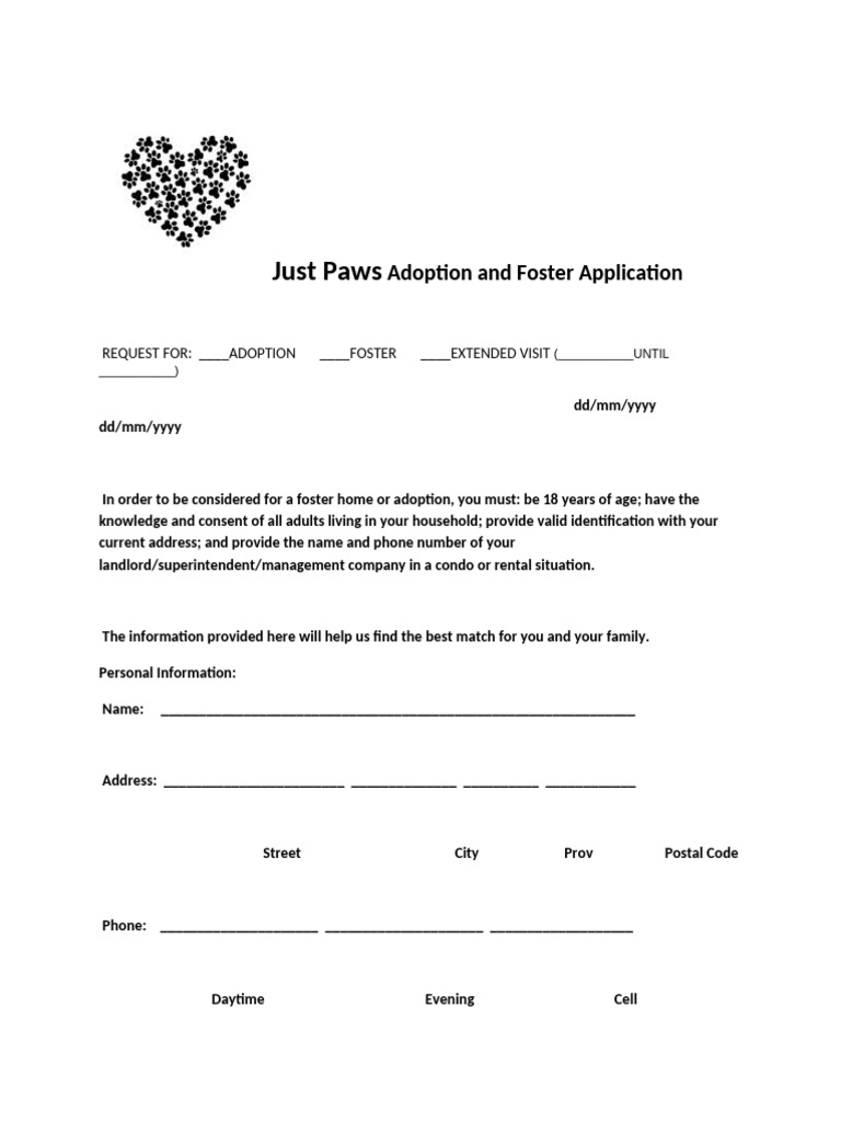 Just Paws Adoption and Foster Application Newest Version Aug 8th 2014 ...