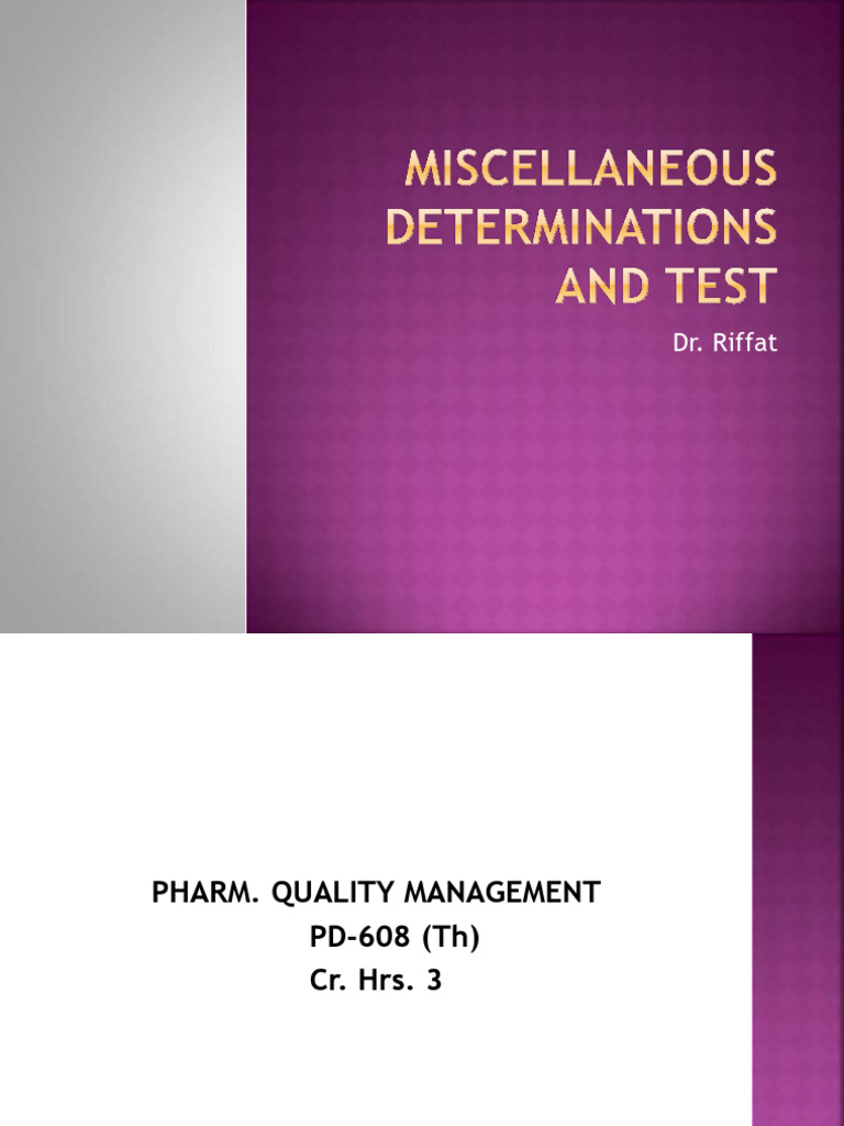 Miscellaneous Determinations and Test-1 | PDF | Distillation | Applied ...