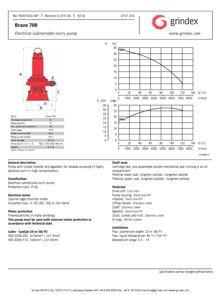 Datasheet Bravo 700 | PDF | Pump | Electrical Engineering