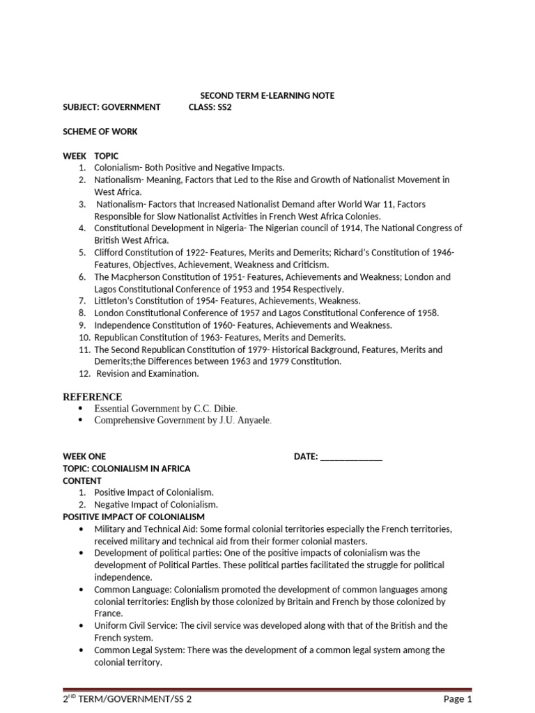 Second Term Ss2 Government | PDF | Cost Of Living | Nationalism