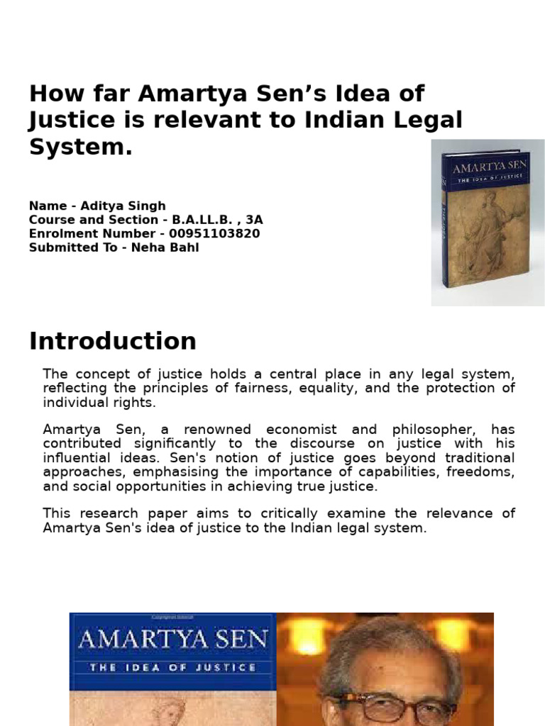 How Far Amartya Sen's Idea of Justice Is Relevant To Indian Legal ...
