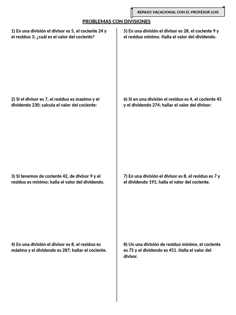 PROBLEMAS CON DIVISIONES | PDF