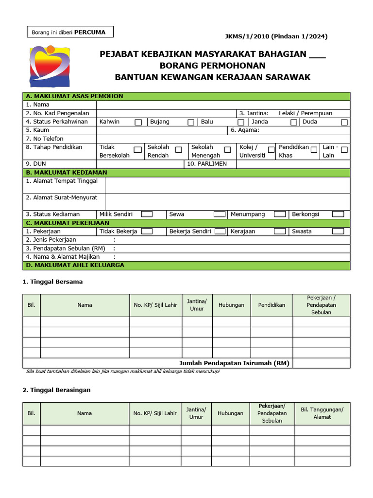 BORANG PERMOHONAN BKKS -20 Mei 2024 | PDF