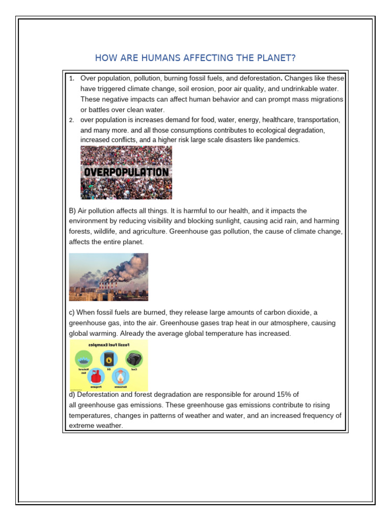 How Are Humans Affecting The Planet | PDF | Climate Change | Greenhouse Gas