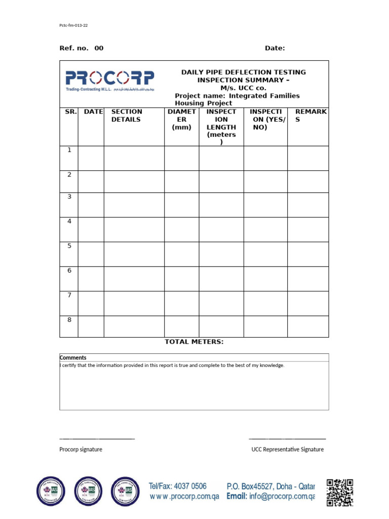 Pipe Deflection Testing - Daily Report - Integrated Families Housing ...