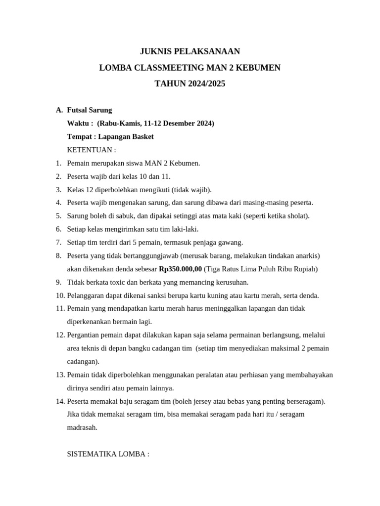 Juknis Classmeeting 2024 Fixx | PDF