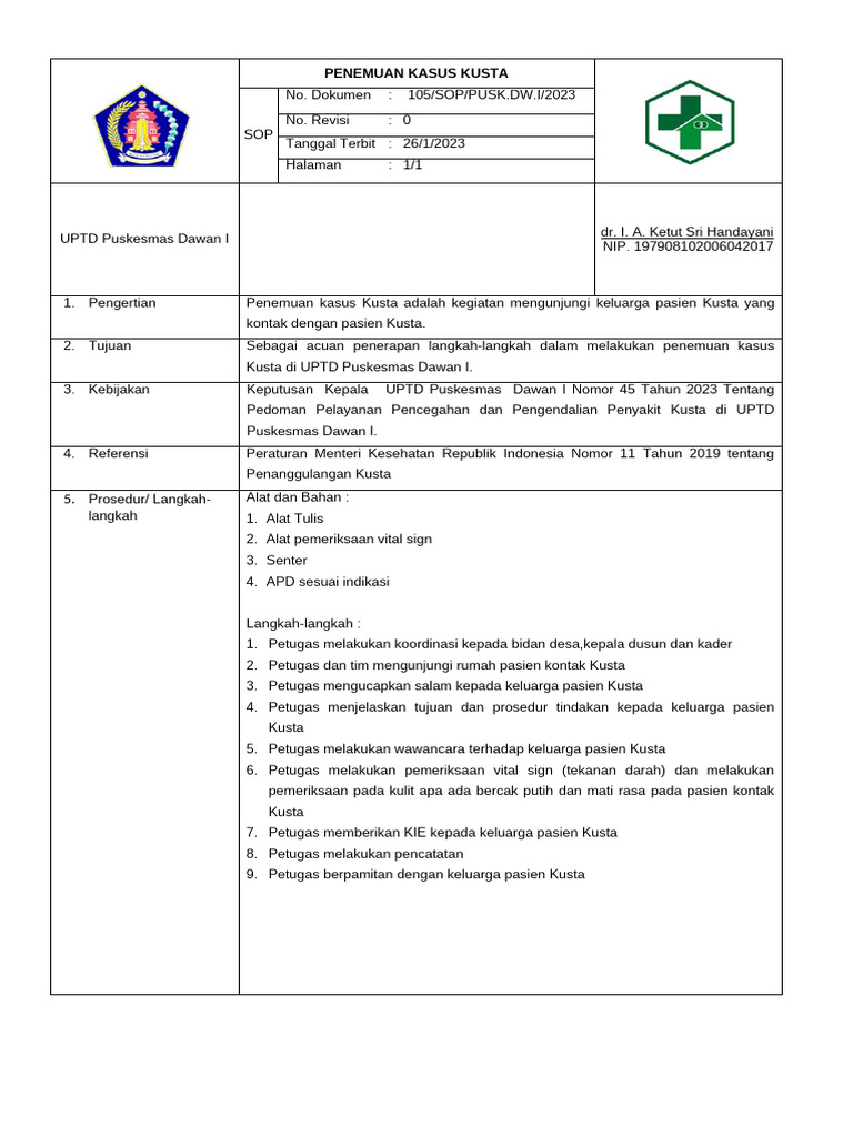 Prosedur Penemuan Kasus Kusta 2023 | PDF