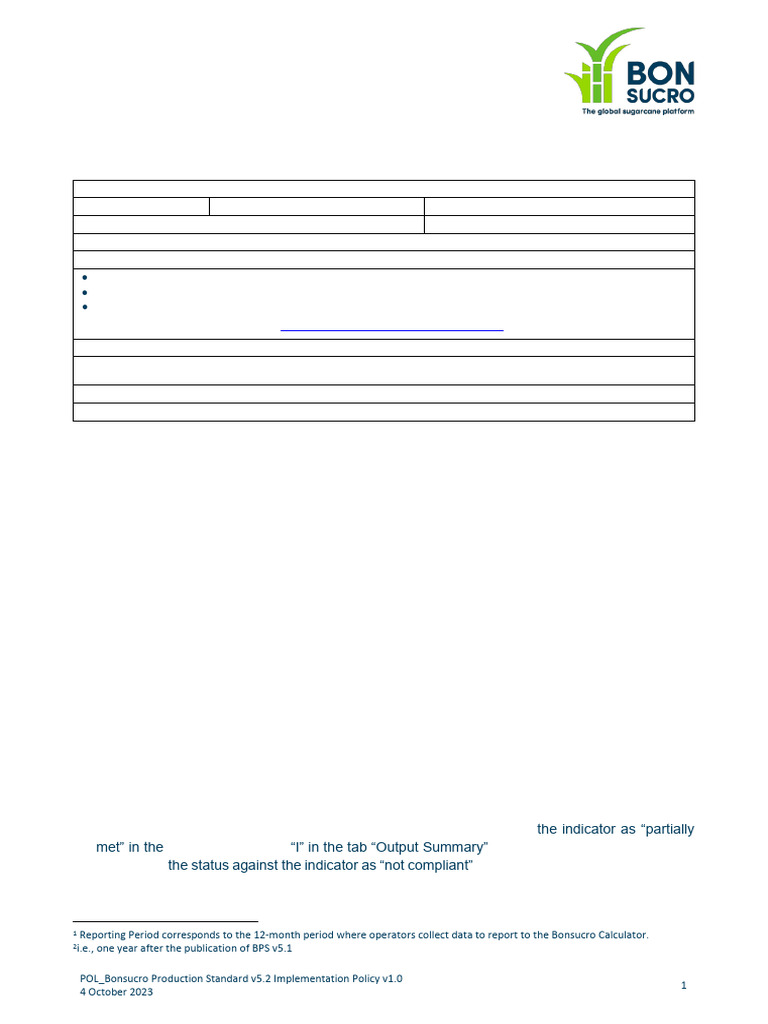 Bonsucro Production Standard v5.2 Implementation Policy v1.0 | PDF | Audit | Business