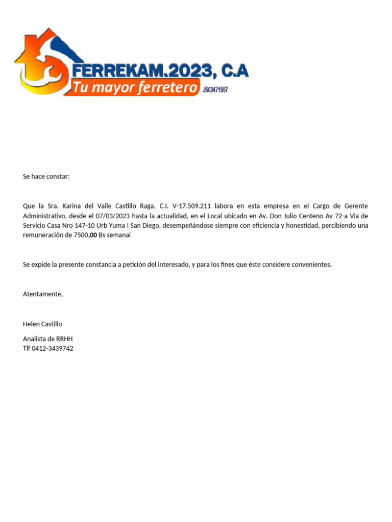 Carta REFERENCIA LABORAL-3 | PDF