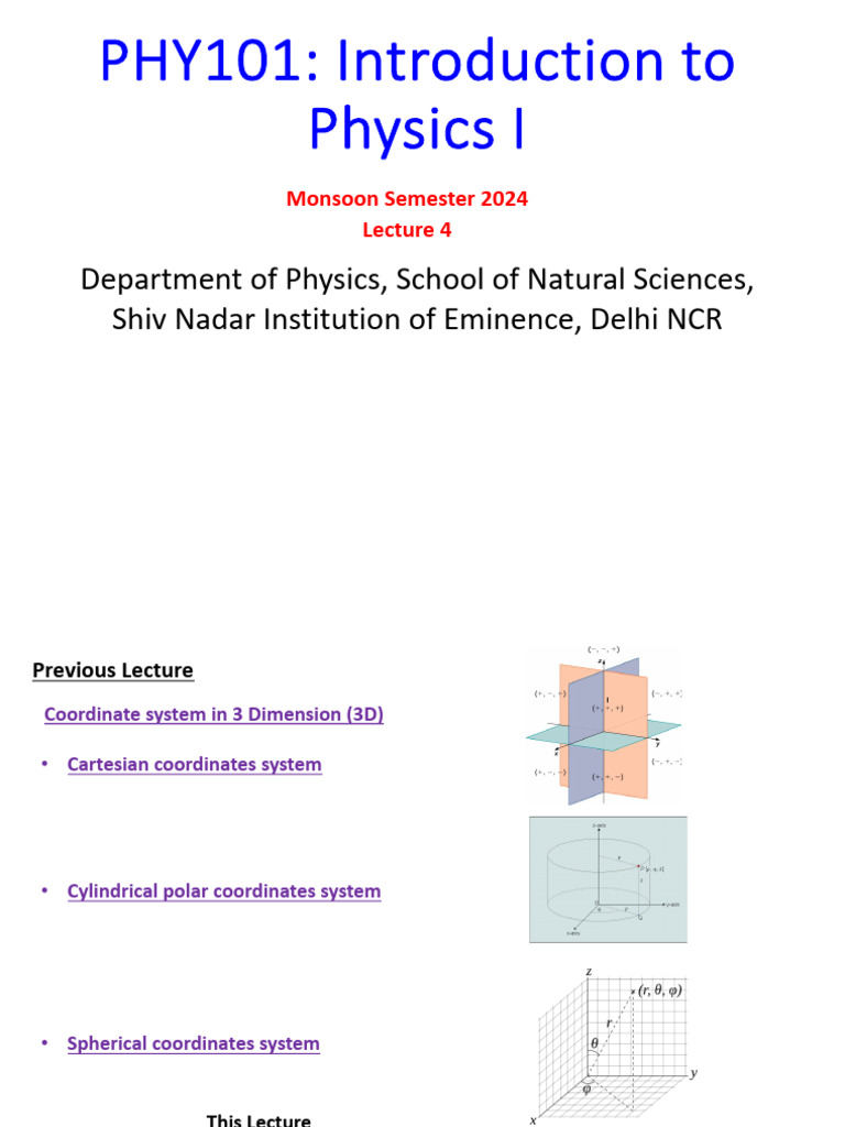 PHY 101 - Lecture - 4 - 2024 | PDF | Euclidean Vector | Analytic Geometry